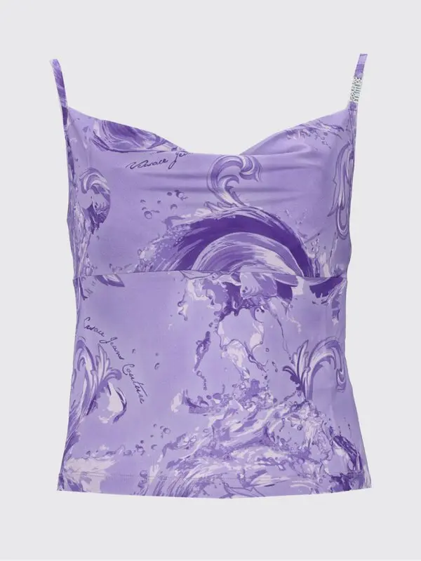 Versace Viscose Bandeau Top With Baroque Print And Draped Neckline
