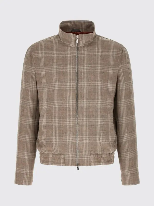 Brunello Cucinelli Wool And Silk Bomber Jacket With Tartan Plaid Pattern