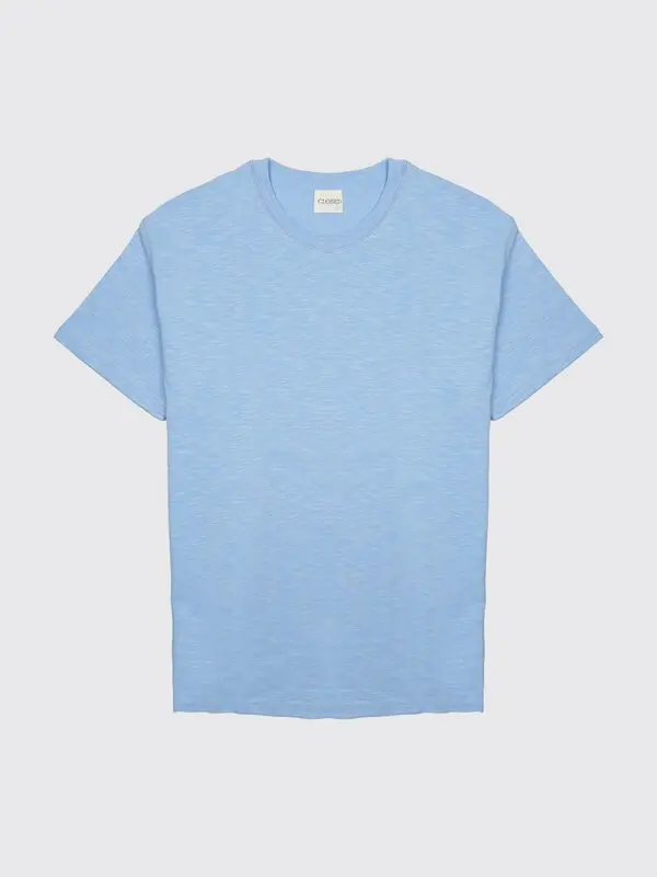 Closed Crew Neck Cotton T-shirt With A Straight Hem And Regular Shoulders - Gnawed Blue
