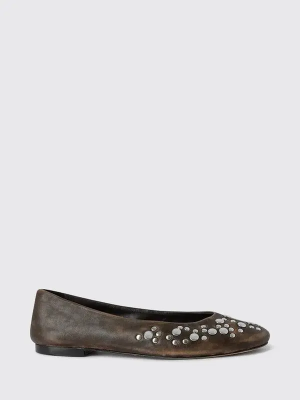 Gimaguas Aged Leather Ballet Flats With Stud Embellishments