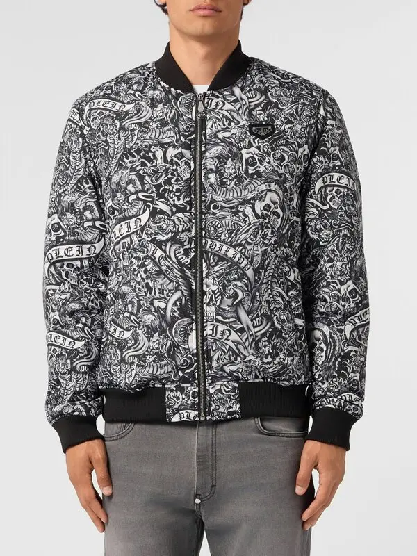 Philipp Plein Bomber Jacket With All-over Print - Black