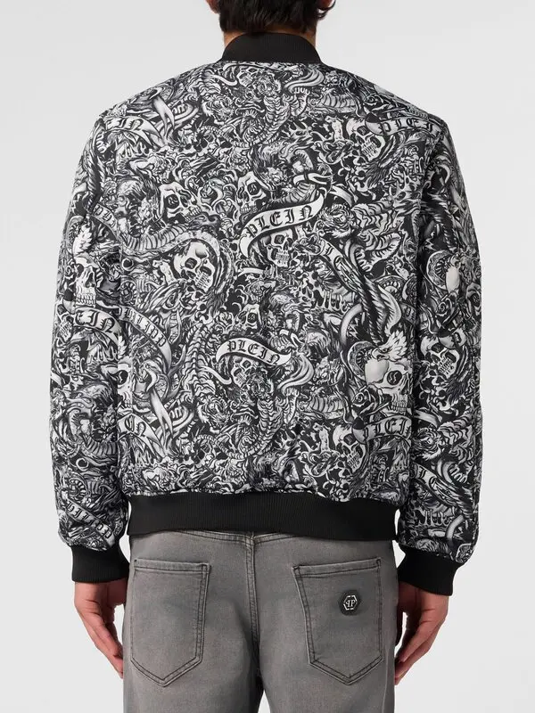 Philipp Plein Bomber Jacket With All-over Print - Black