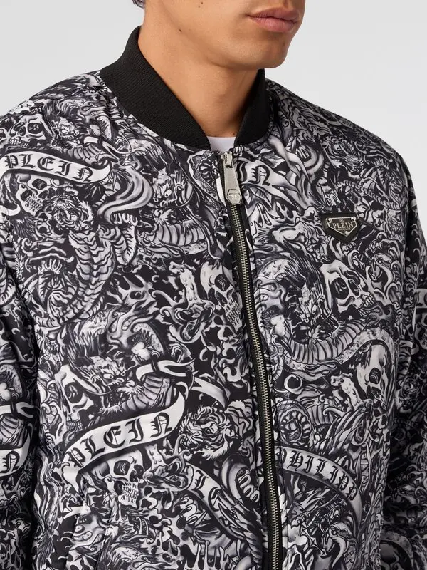 Philipp Plein Bomber Jacket With All-over Print - Black