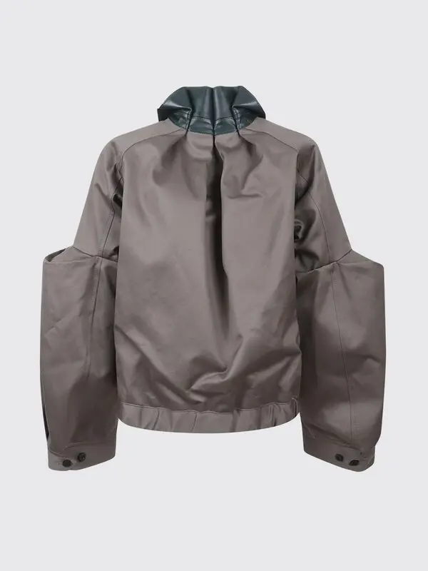 Sacai Lightweight Cotton Shirt Jacket With Leather Collar