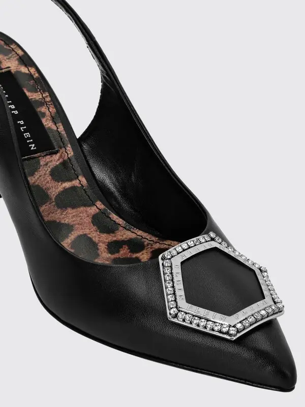 Philipp Plein Leather Slingback Pumps With Jewel Buckle And Stiletto Heel