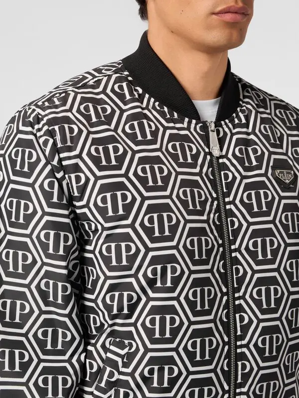 Philipp Plein Padded Monogram Bomber Jacket - Black
