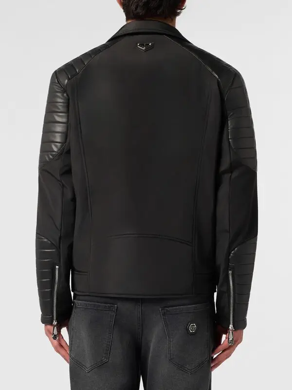 Philipp Plein Biker Jacket With Leather Detailing - Black