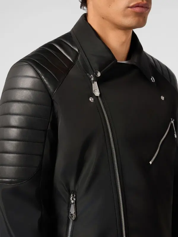 Philipp Plein Biker Jacket With Leather Detailing - Black