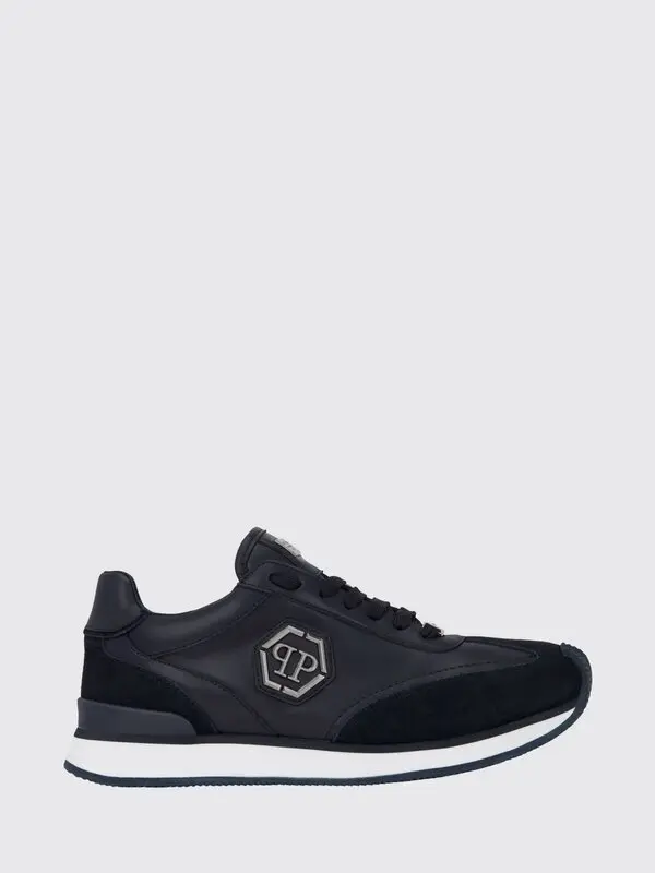Philipp Plein Leather And Suede Low-top Sneakers With Hexagon Logo - Blue