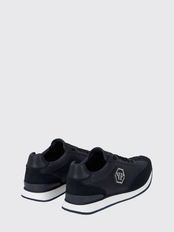 Philipp Plein Leather And Suede Low-top Sneakers With Hexagon Logo - Blue