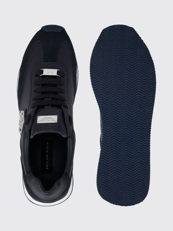 Philipp Plein Leather And Suede Low-top Sneakers With Hexagon Logo - Blue