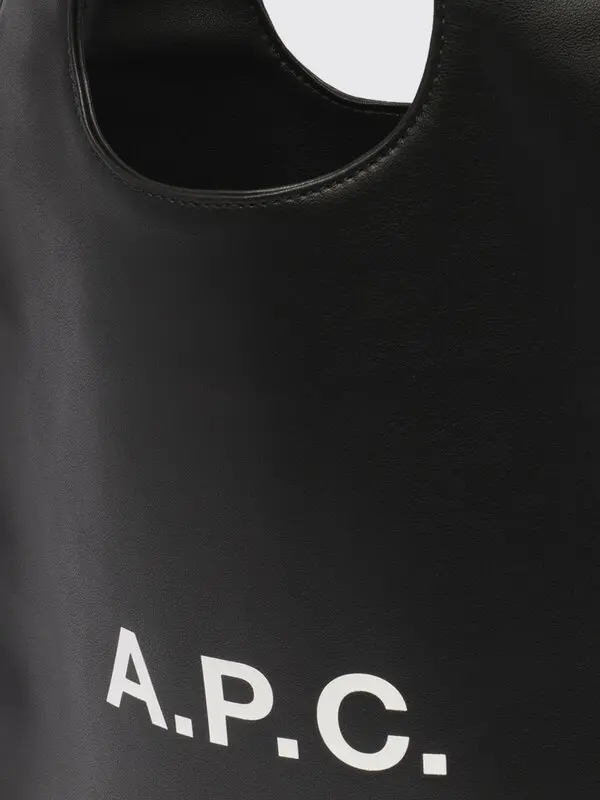 A.p.c. Ninon Synthetic Leather Tote Bag With Double Handle And Printed Logo - Black