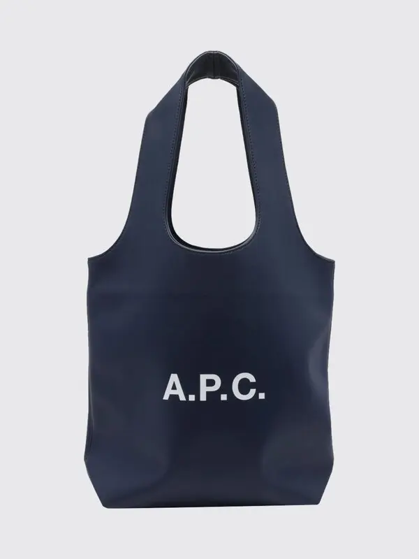 A.p.c. Ninon Synthetic Leather Tote Bag With Double Handle And Printed Logo - Blue