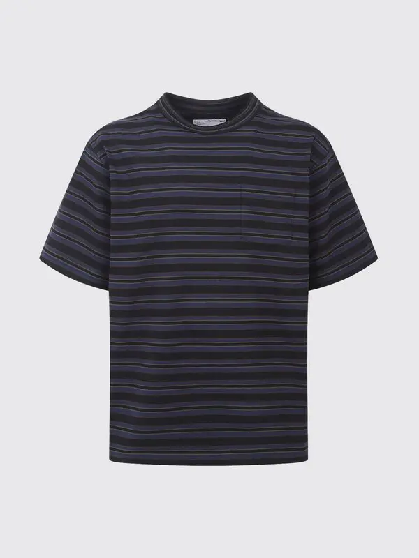 Sacai Striped Cotton T-shirt With Patch Pocket And Dropped Shoulders - Black