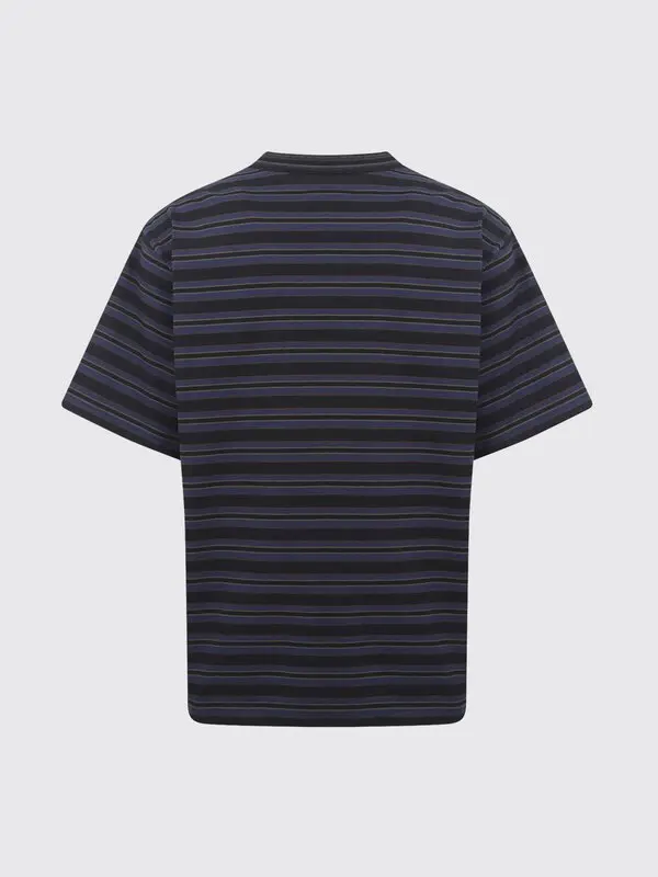 Sacai Striped Cotton T-shirt With Patch Pocket And Dropped Shoulders - Black