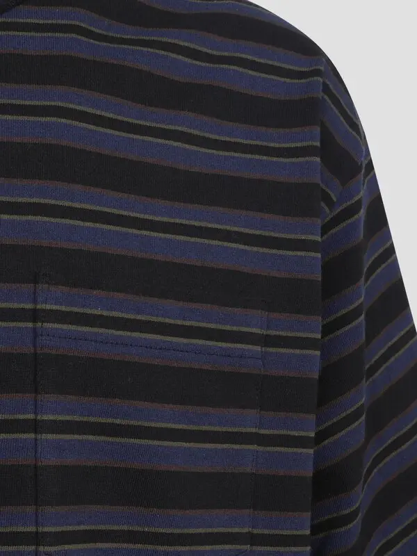 Sacai Striped Cotton T-shirt With Patch Pocket And Dropped Shoulders - Black