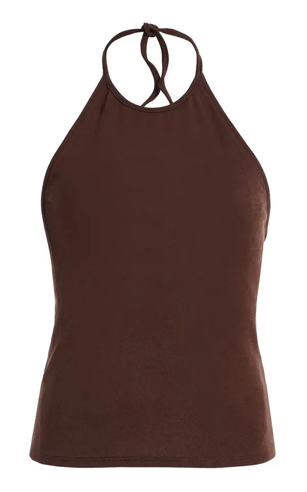 Donni. Ribbed Cotton Halter Top - Brown