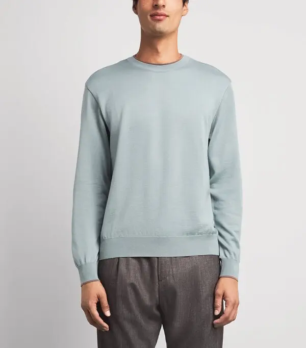 Paul & Shark Virgin Wool-silk Two-tone Crew-neck Sweater