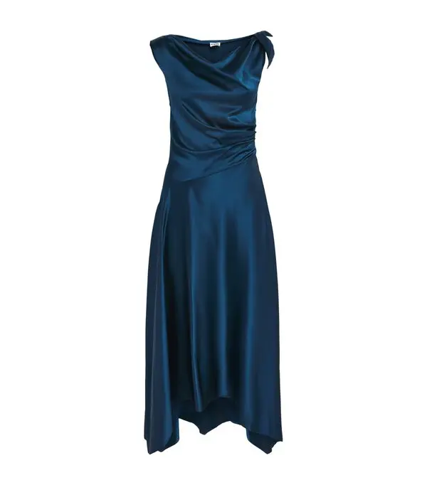 Staud Silk Portia One-shoulder Midi Dress