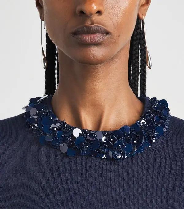 Ulla Johnson Merino Wool Embellished Crewneck T-shirt
