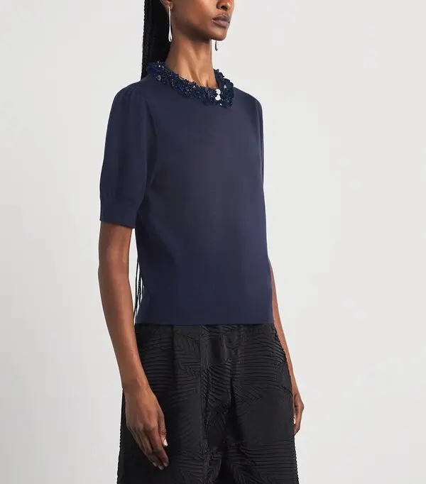 Ulla Johnson Merino Wool Embellished Crewneck T-shirt