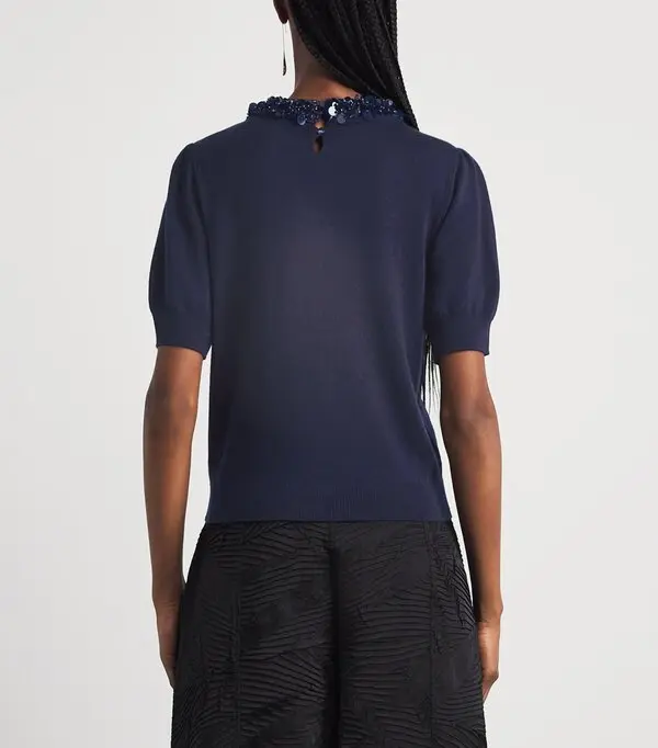Ulla Johnson Merino Wool Embellished Crewneck T-shirt