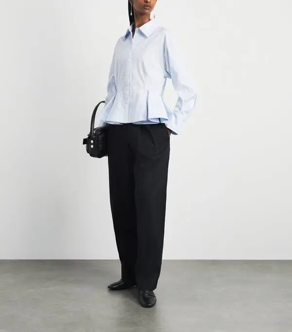 Sandro Cotton Stripe Peplum Shirt
