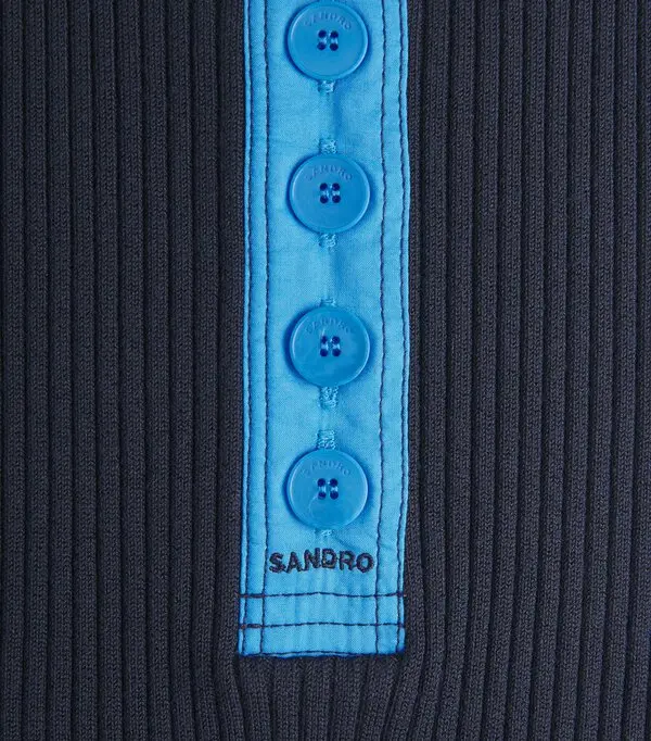 Sandro Rib-knit Contrast-placket Tank Top
