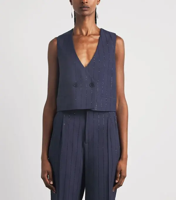 Sandro Embellished Stripe Double-breasted Waistcoat