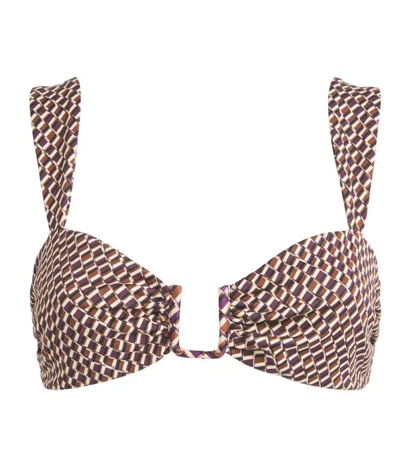 AWAY THAT DAY Geometric Print Cannes Bikini Top - Brown