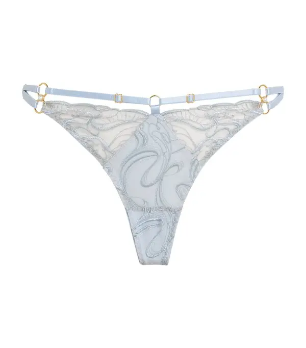 BORDELLE Embroidered Pearl Thong - Blue