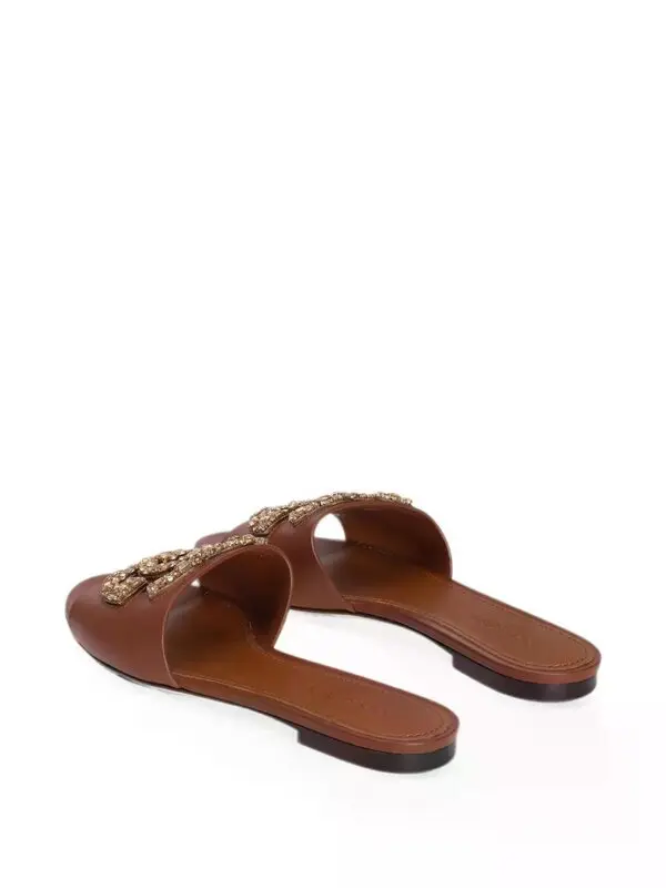 Dolce & Gabbana Flat Calfskin Slides With Dg Logo Embroidery - Brown