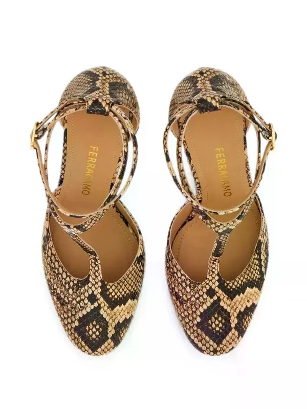 FERRAGAMO Snake-effect T-bar Pumps