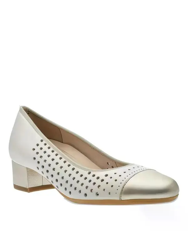 ARA Nizza Perforated Leather Pumps With Metallic Cap Toe - Neutrals