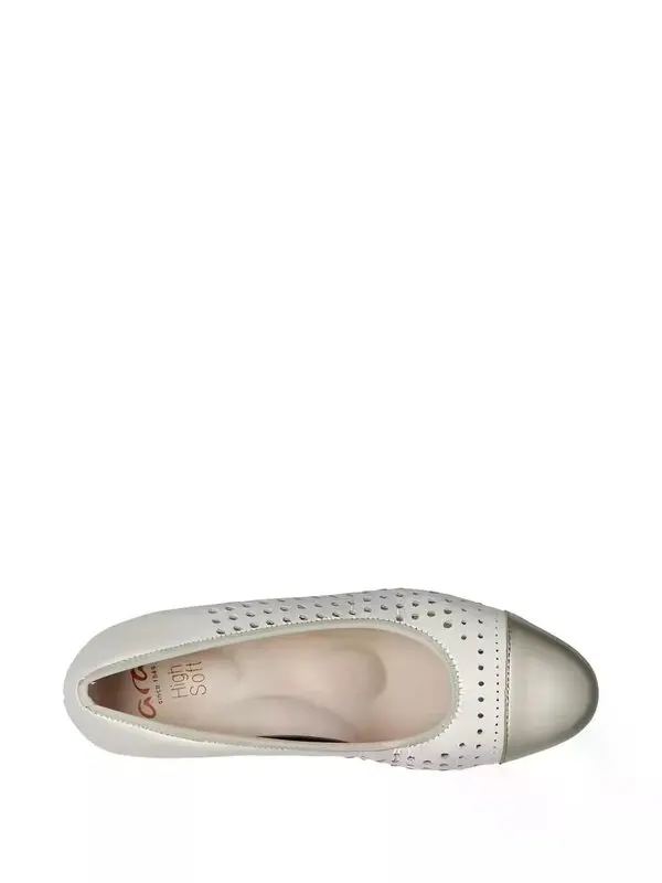 ARA Nizza Perforated Leather Pumps With Metallic Cap Toe - Neutrals