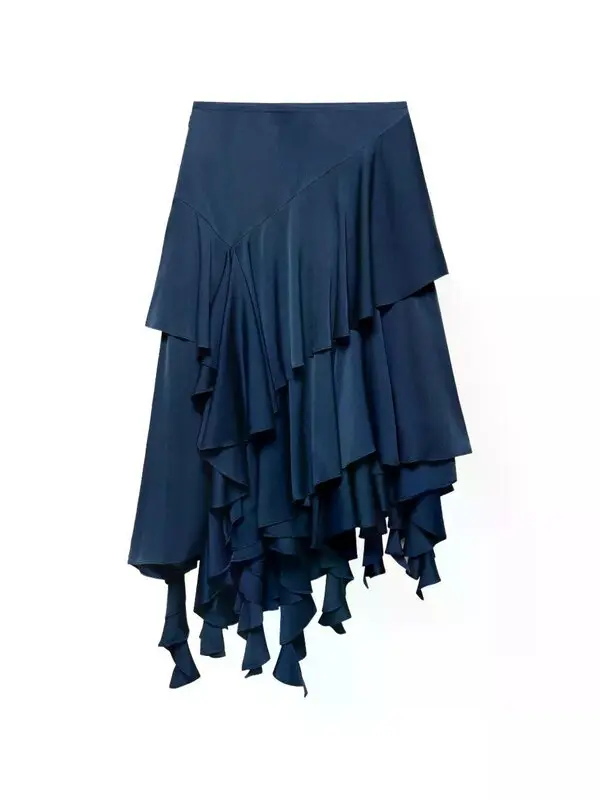 Shanghai Tang Asymmetric Tiered Satin Skirt