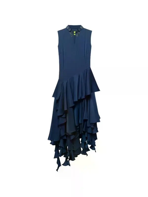 Shanghai Tang Embellished Mandarin Collar Qipao Dress - Blue
