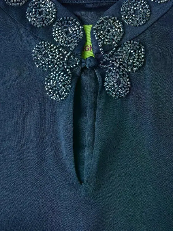 Shanghai Tang Embellished Mandarin Collar Qipao Dress - Blue