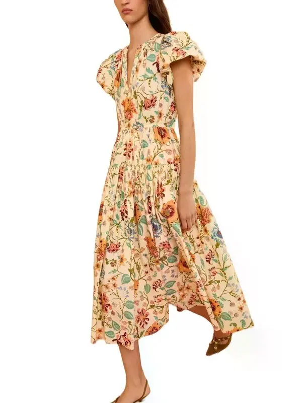 Ulla Johnson Marin Floral-print Midi Dress - Neutrals
