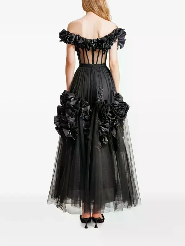GEMY MAALOUF Floral-appliqué Tulle Midi Skirt