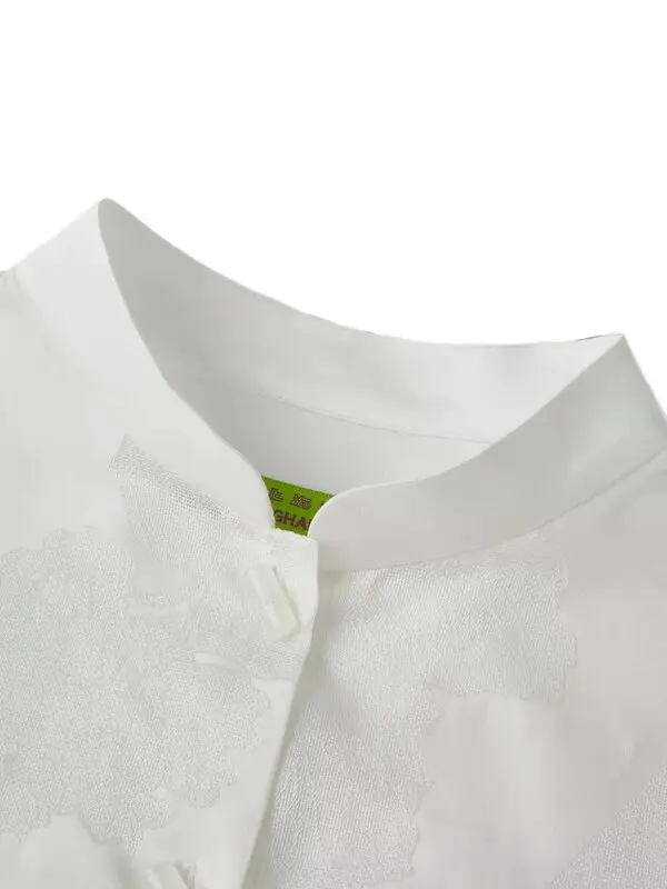 Shanghai Tang Jacquard Floral Mandarin Collar Shirt Dress
