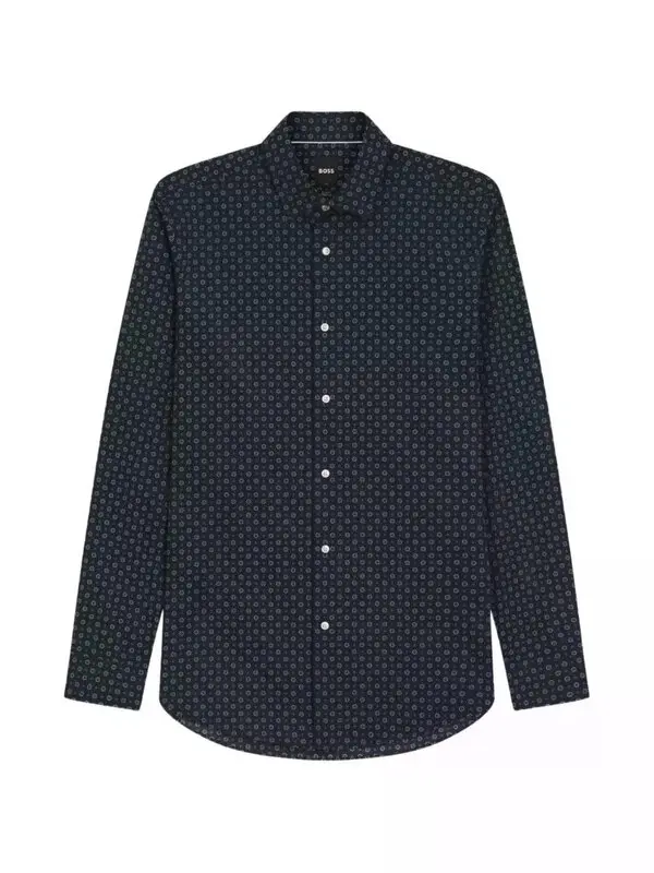 BOSS Geometric-print Long-sleeve Shirt - Blue