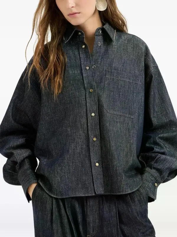 Brunello Cucinelli Sparkling No-fade Denim Shirt With Shiny Collar