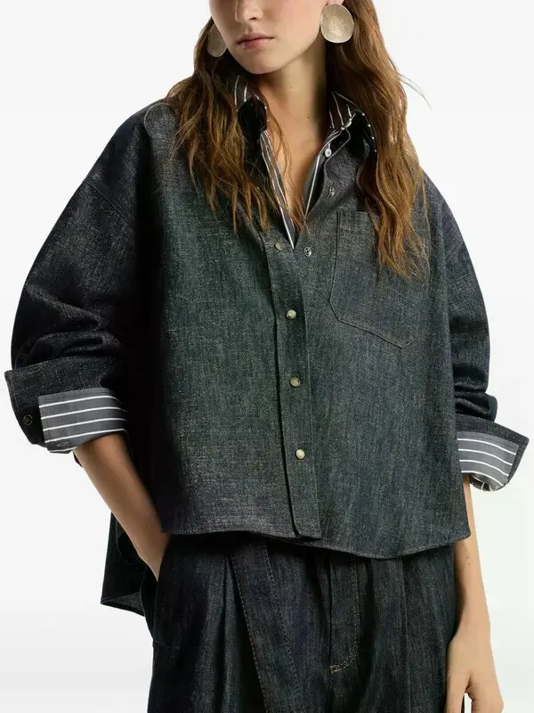 Brunello Cucinelli Sparkling No-fade Denim Shirt With Shiny Collar