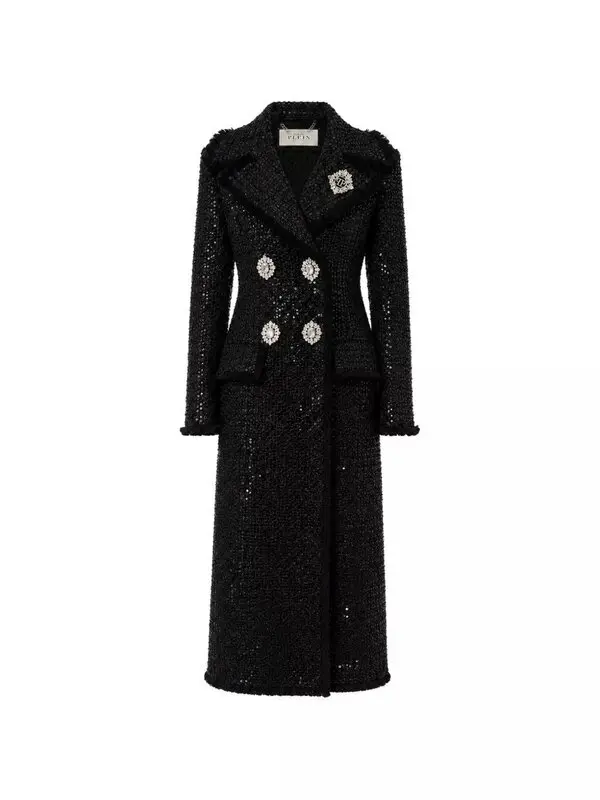 Philipp Plein Tweed Long Coat Paillettes