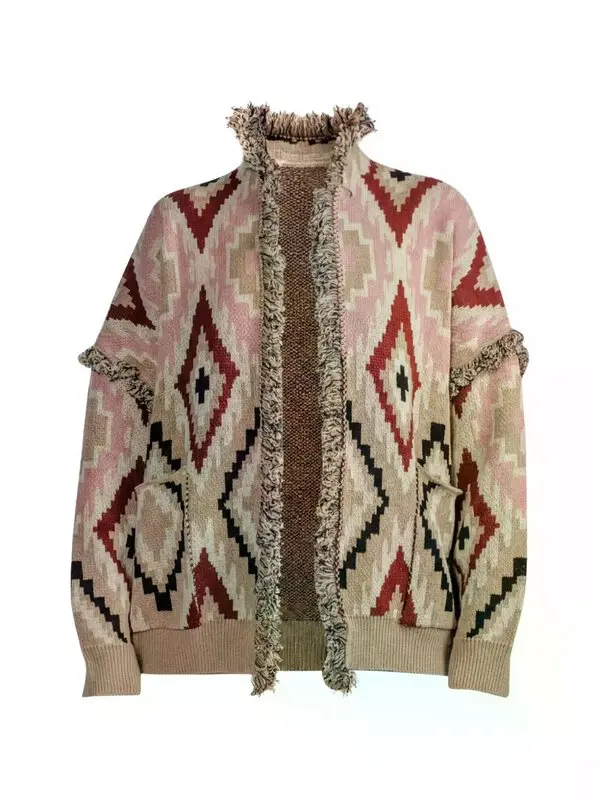 TENSIONE IN Geometric Pattern Fringed Cardigan