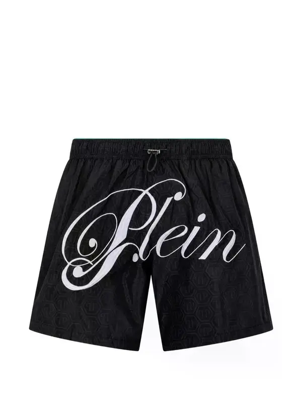 Philipp Plein Monogram Signature Relaxed Fit Swim Shorts - Black