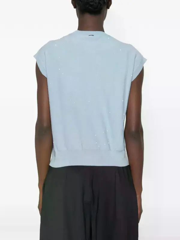 Herno Sequin Embellished Cap Sleeve Vest - Blue
