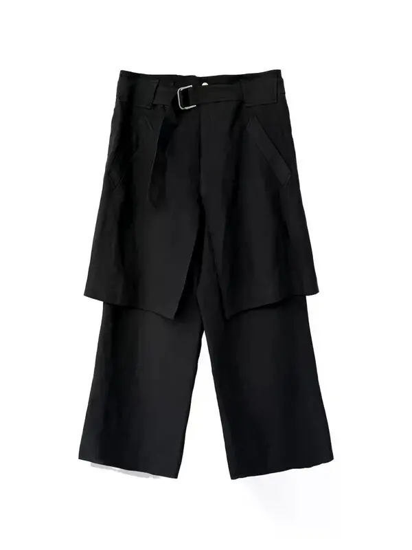 SAN263-1 Layered Wide-leg Trousers With Belted Waist