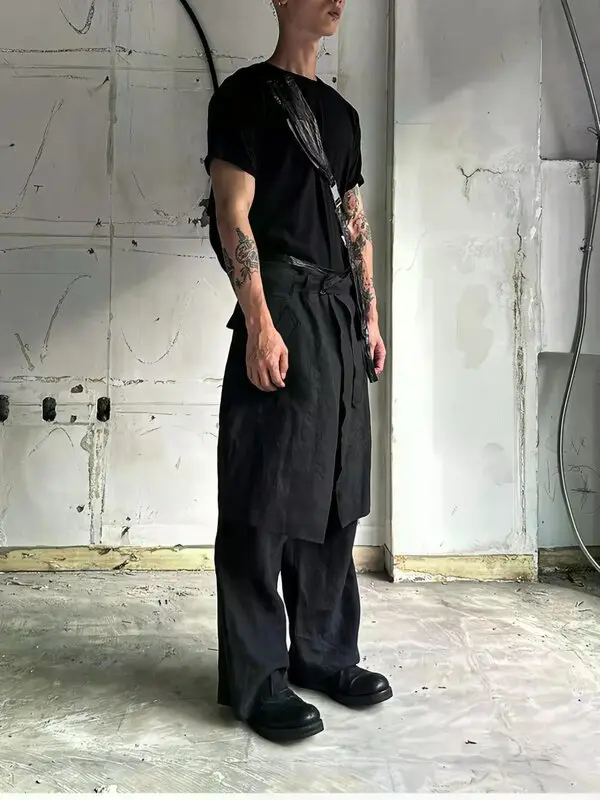 SAN263-1 Layered Wide-leg Trousers With Belted Waist
